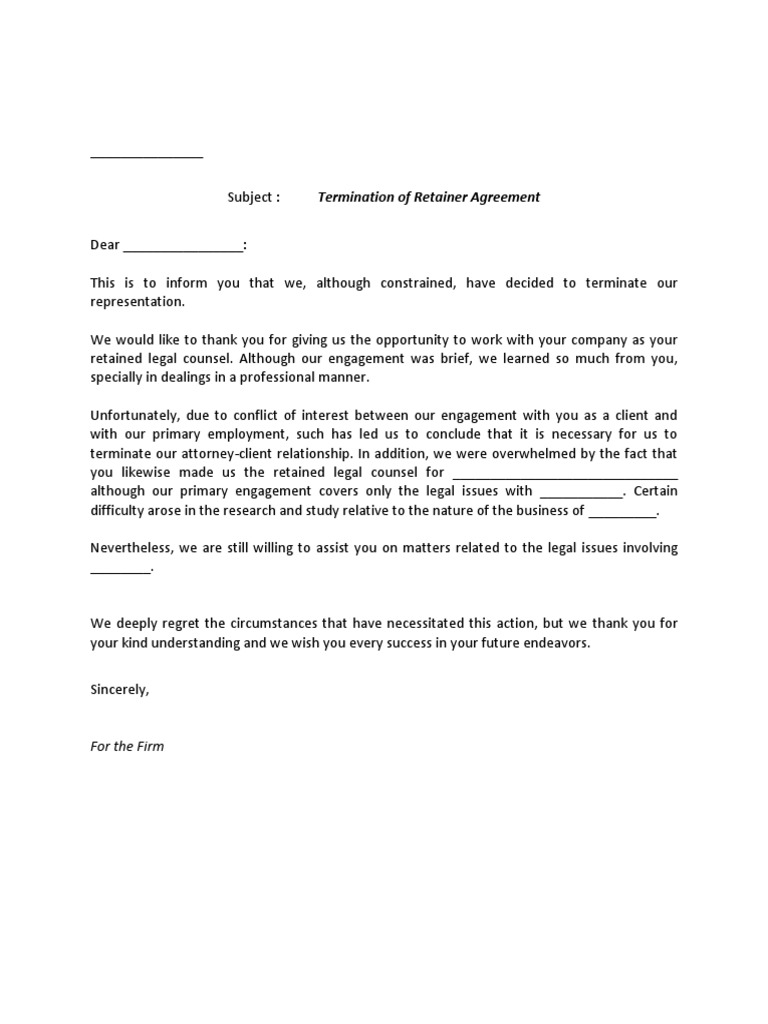 Letter To Terminate Retainer | PDF