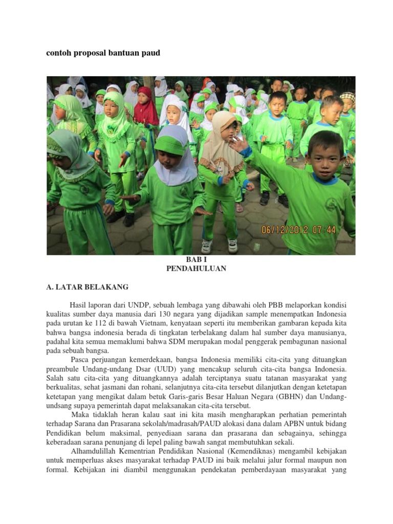 Contoh Proposal Bantuan Paud | PDF
