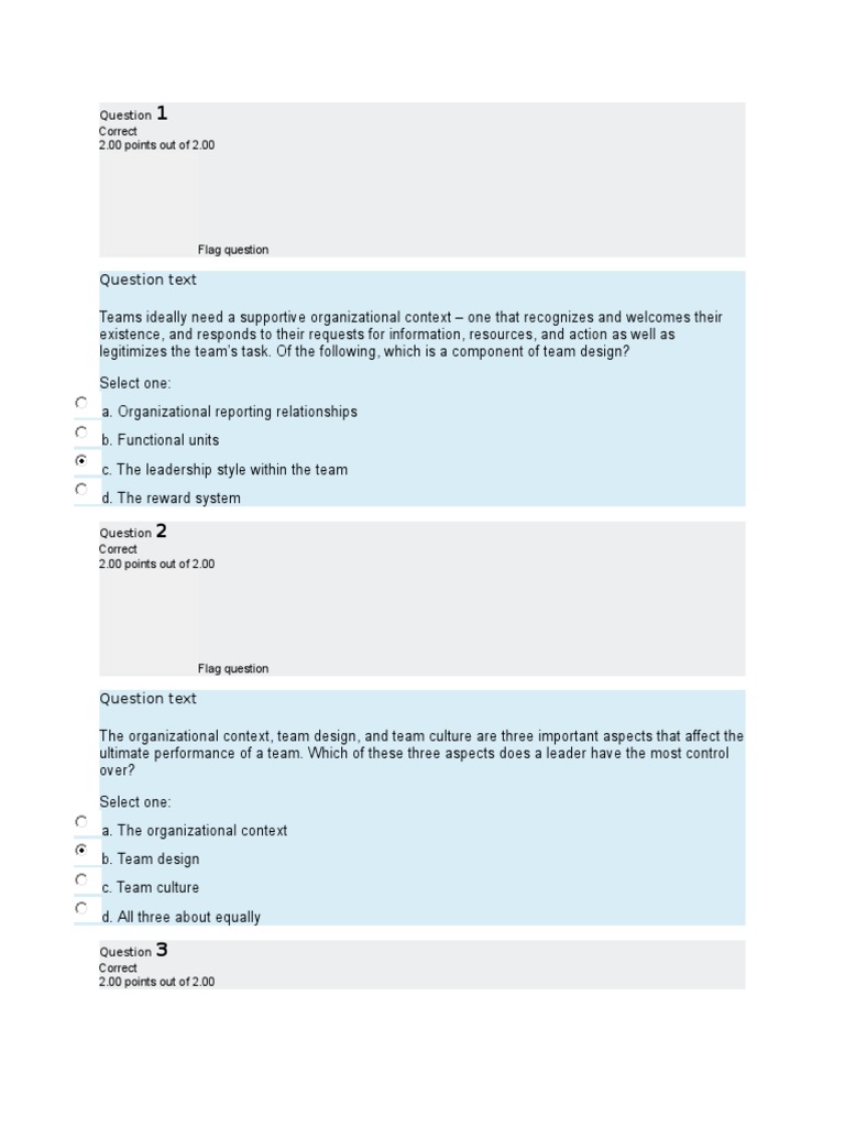 Team Management - Quiz 2 | PDF | Leadership | Motivation