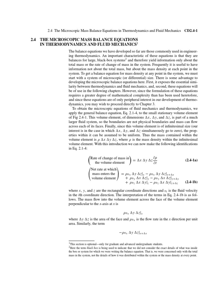 2.4 The Microscopic Mass Balance Equations in Thermodynamics and Fluid ...