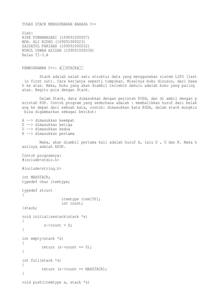 Program Balik Kata Dan Konversi Decimal Ke Biner Menggunakan Stack | PDF