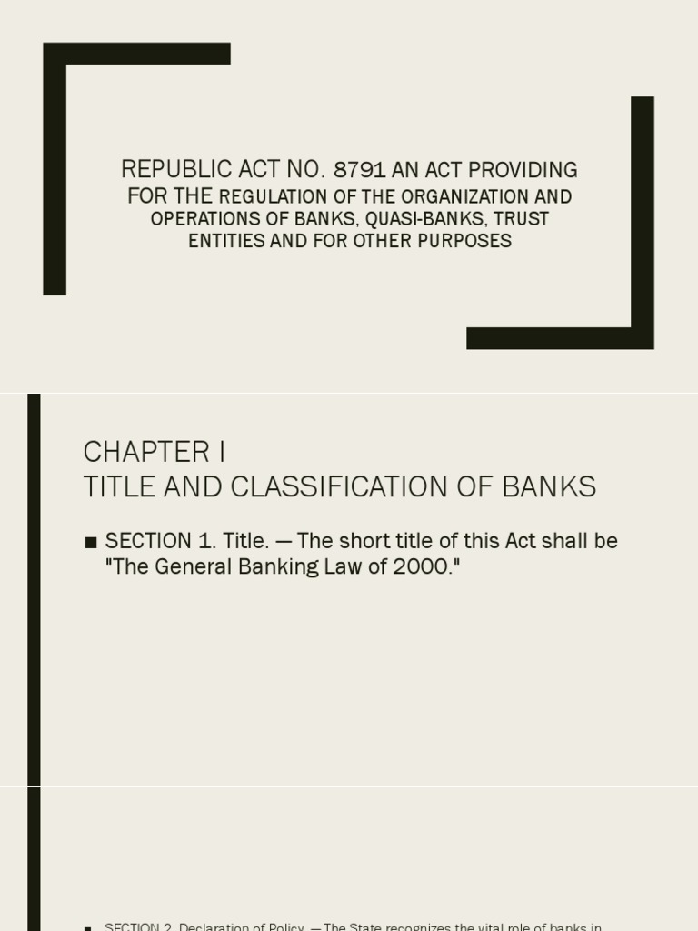 Republic Act No.: 8791 An Act Providing For The | PDF | Loans | Foreclosure