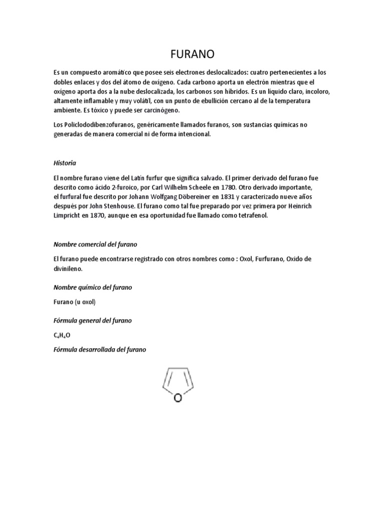 Propiedades y toxicidad del furano en | PDF | Química | Ciencias fisicas