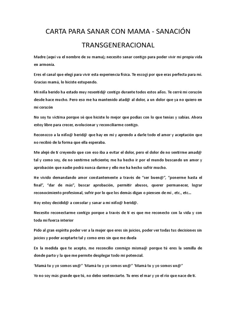Carta Para Sanar Con Mama Pdf Amor Naturaleza 