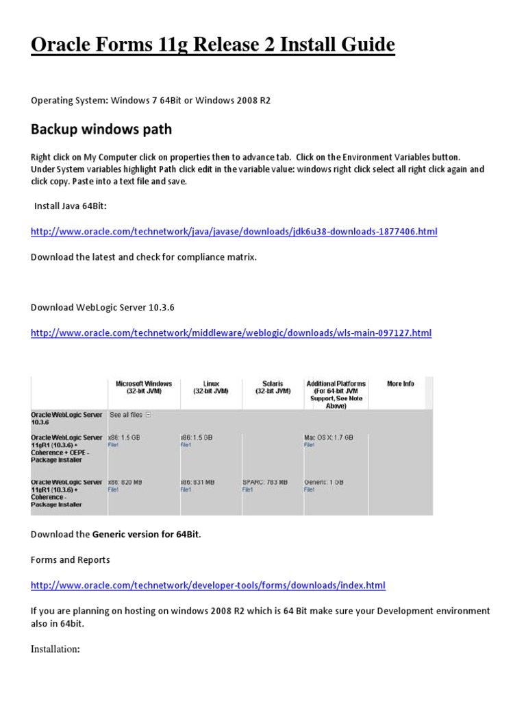 Oracle Forms 11g Release 2 Install Guide | PDF | Oracle Database | Microsoft Windows