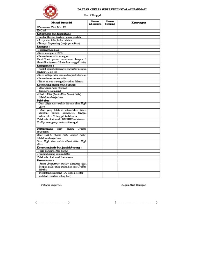 Ceklist Supervisi Instalasi Farmasi | PDF