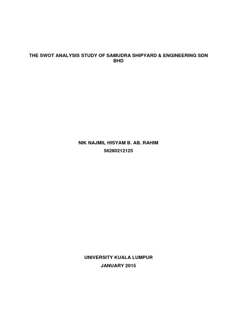 The Swot Analysis Study of Samudera Shipyard and Engineering SDN BHD ...