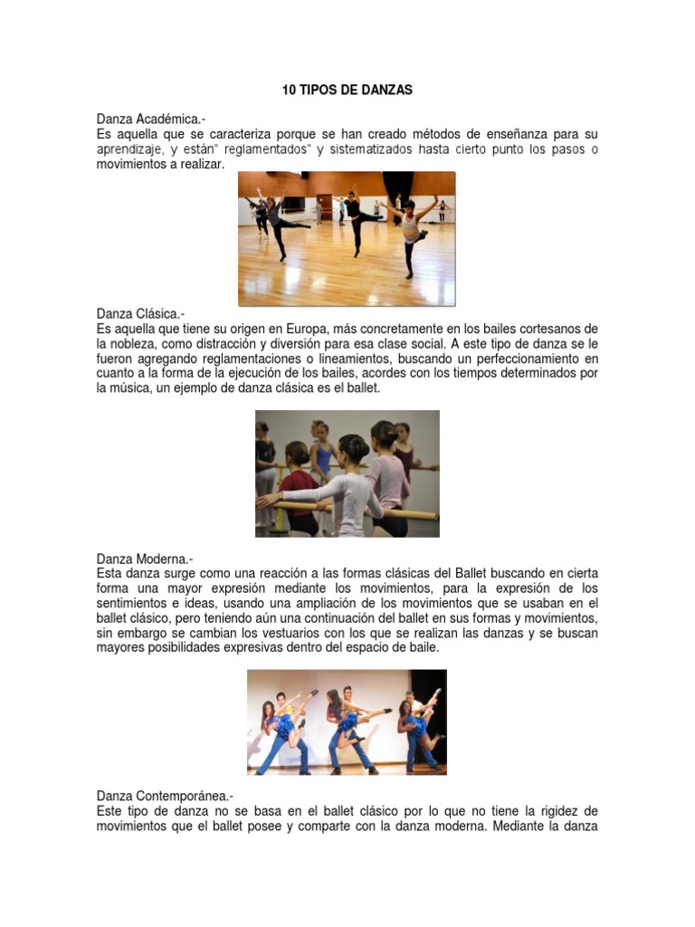 10 TIPOS DE DANZAS Nuevo | PDF | Ballet | Bailes