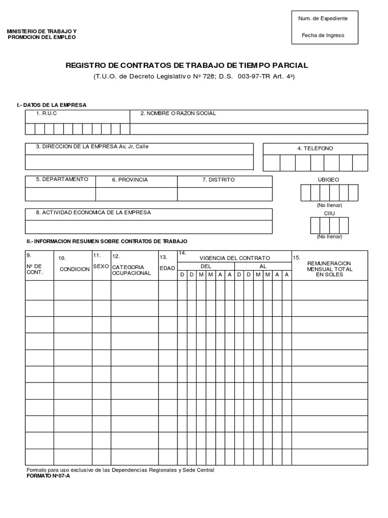 Formato para registrar contratos part time | Salario