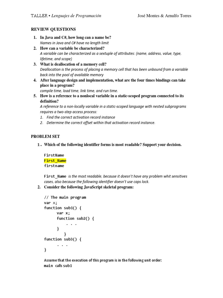 Taller Lenguajes de Programación | Download Free PDF | Variable ...