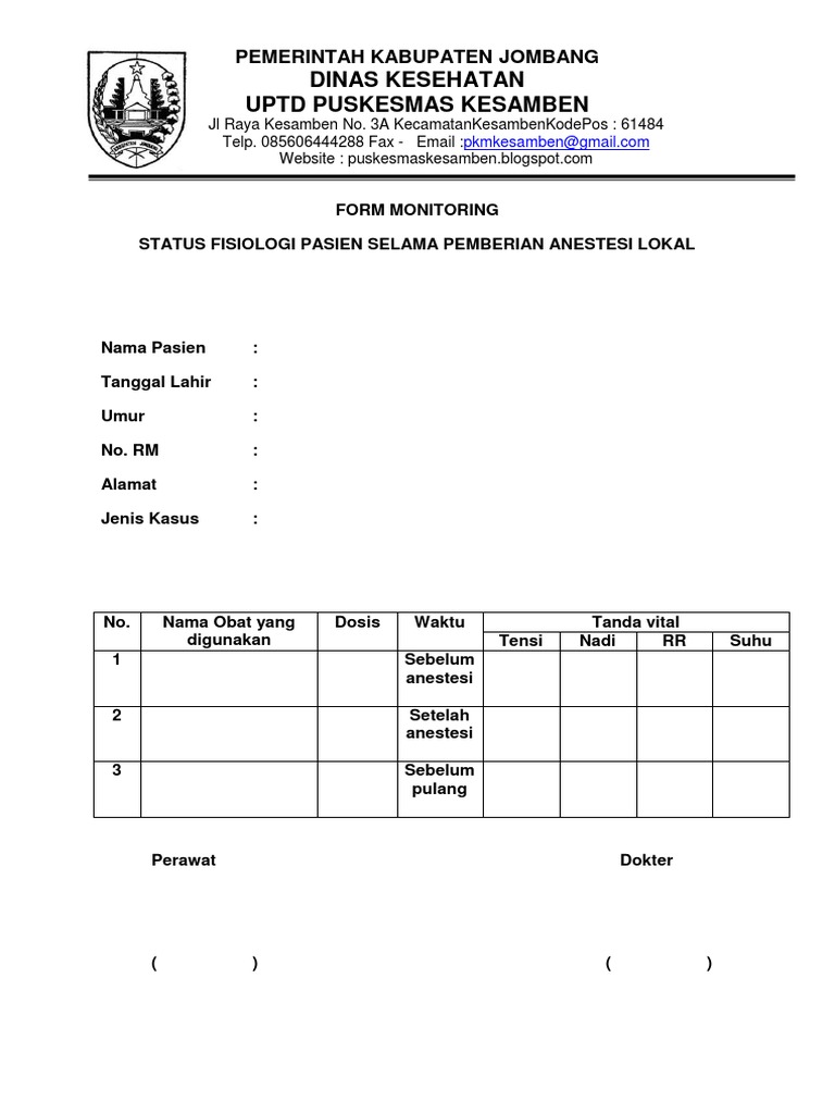 Form Monitoring Anestesi Lokal GIGI | PDF