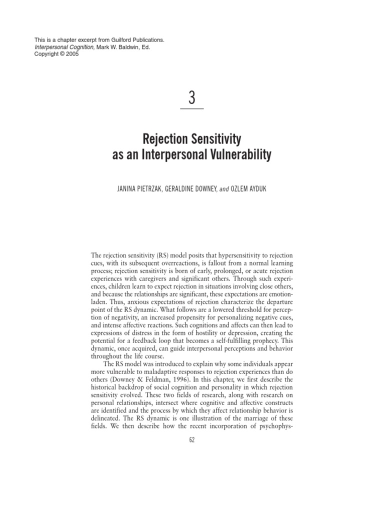 Rejection Sensitivity As An Interpersonal Vulnerability: Janina ...