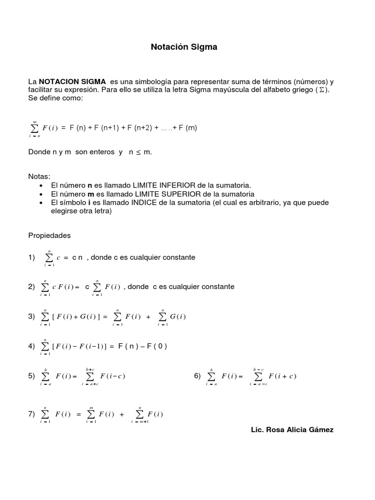 Notación Sigma | PDF | Suma | Objetos matemáticos
