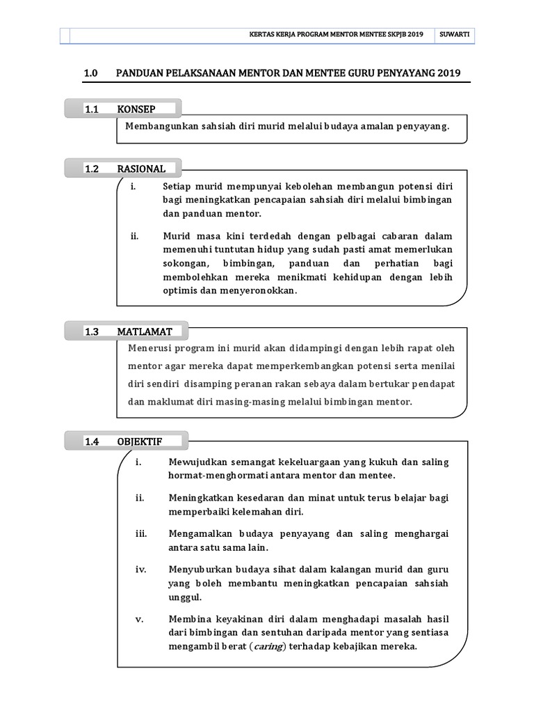 Kertas Kerja Program Mentor Mentee 2019 | PDF