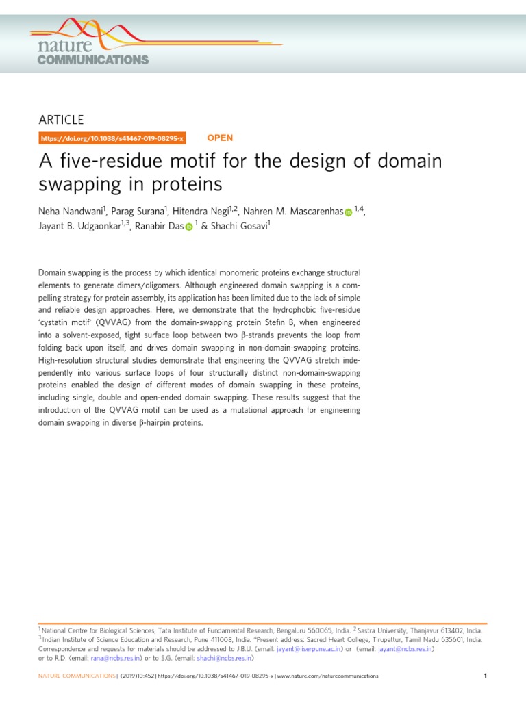 2019 A Five-Residue Motif For The Design of Domain Swapping in Proteins ...