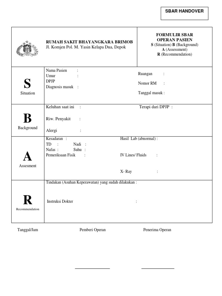 Formulir Sbar Handover | PDF