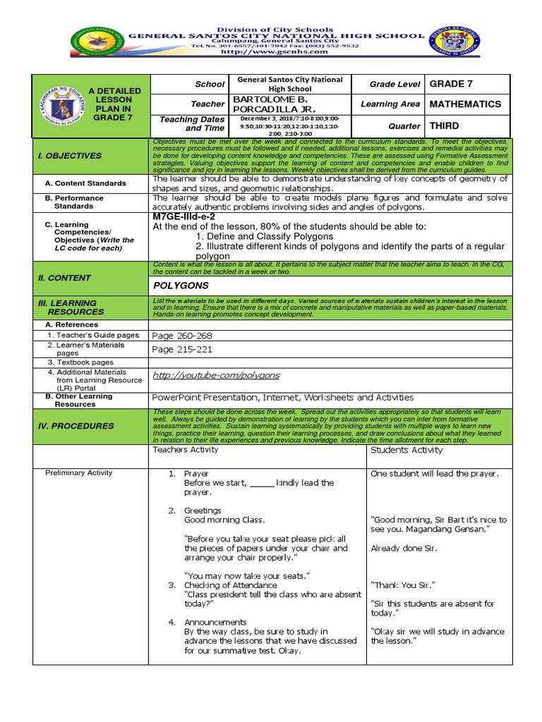 Day 3 Polygons Lesson Plan | PDF | Geometry | Learning