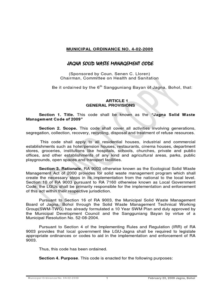 Jagna Solid Waste Management Code 2009 | PDF | Waste Management ...