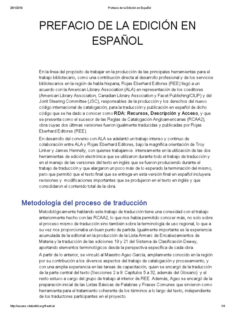 Prefacio Edicion en Español PDF | PDF | Catalogación | Traducciones