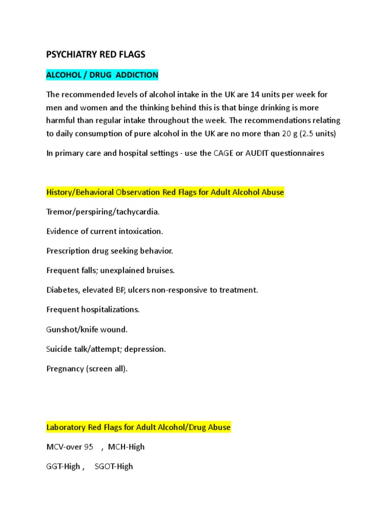 Psychiatry Red Flags: Alcohol / Drug Addiction | Download Free PDF ...
