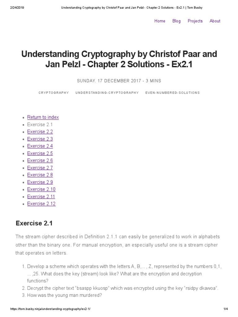 Understanding Cryptography by Christof Paar and Jan Pelzl - Chapter 2 Solutions - Ex2.1 ...