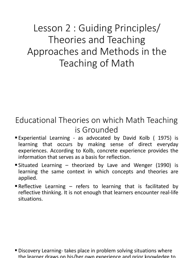 Lesson 2: Guiding Principles/ Theories and Teaching Approaches and ...