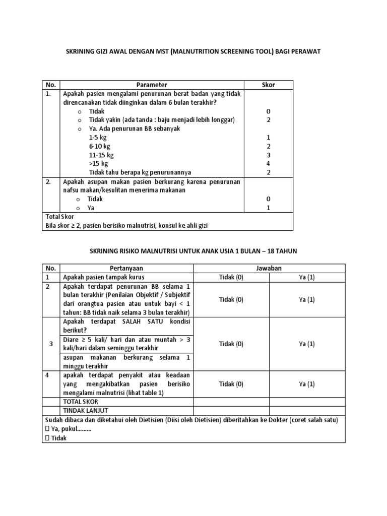 Skrining Malnutrisi untuk Perawat | PDF
