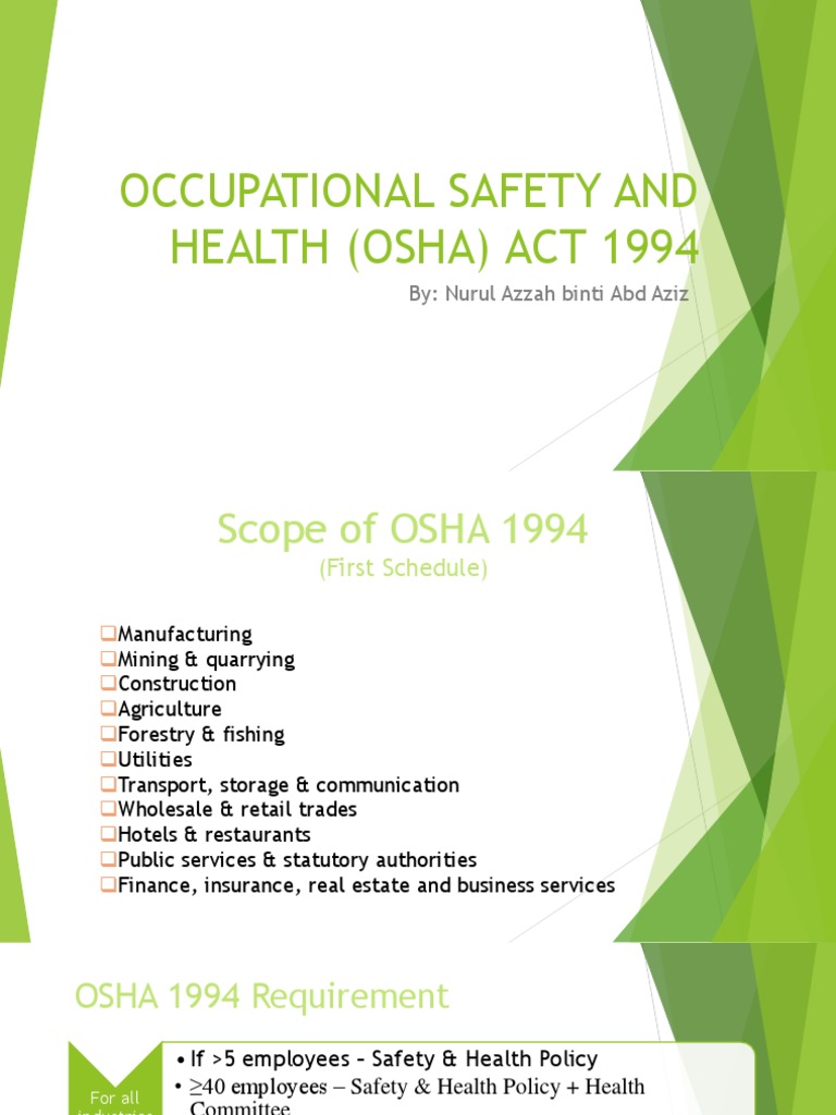 OSHA 1994: Safety Regulations Overview | PDF | Occupational Safety And ...