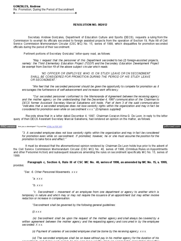 Promotion Rules for Seconded Officials | PDF | Government Information ...