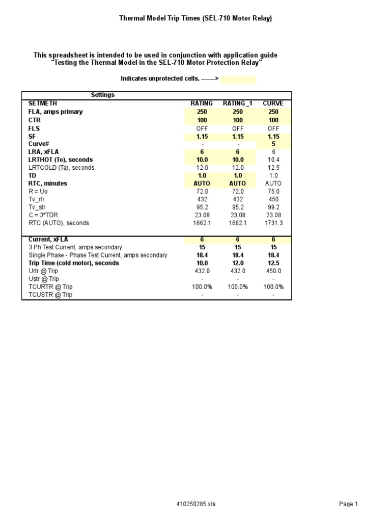 Thermal Model Trip Times (SEL-710 Motor Relay) | Download Free PDF ...