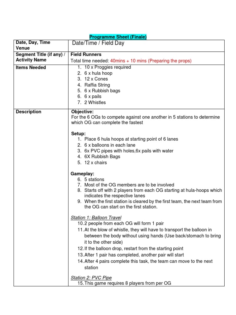 Field Day Activities Overview | PDF | Nature