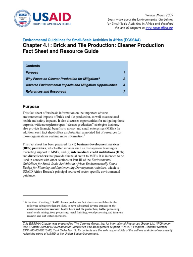 Chapter 4.1: Brick and Tile Production: Cleaner Production Fact Sheet ...