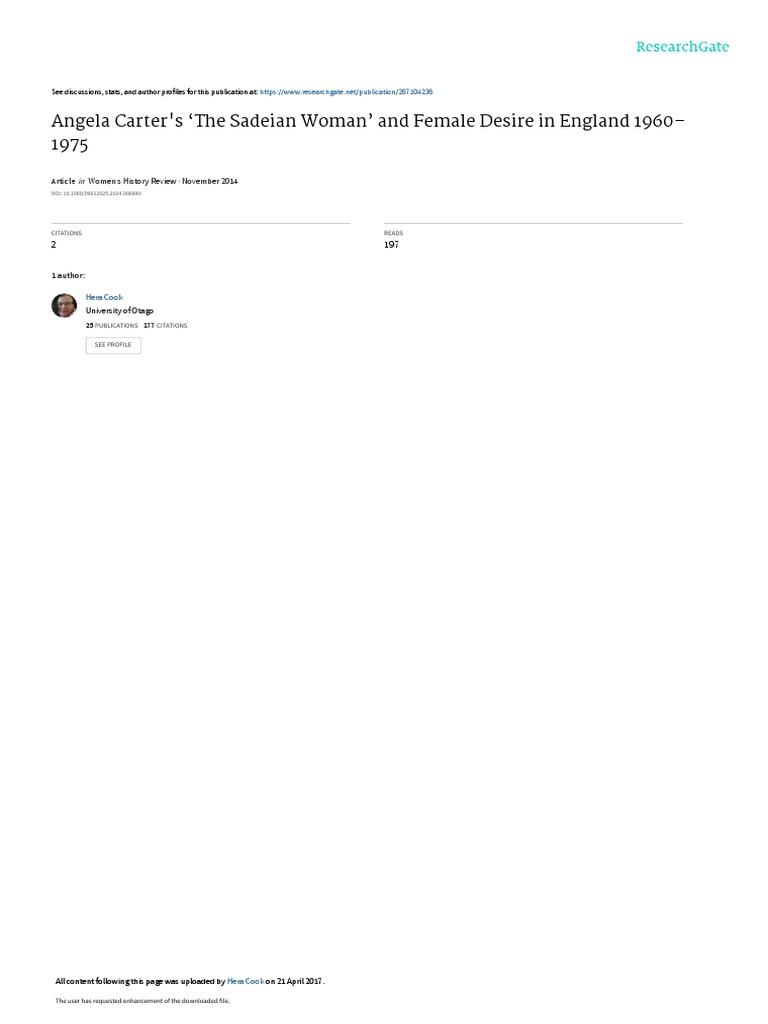 Cook Carter Sade WHR 2014 | PDF | Sexual Intercourse | Novelists