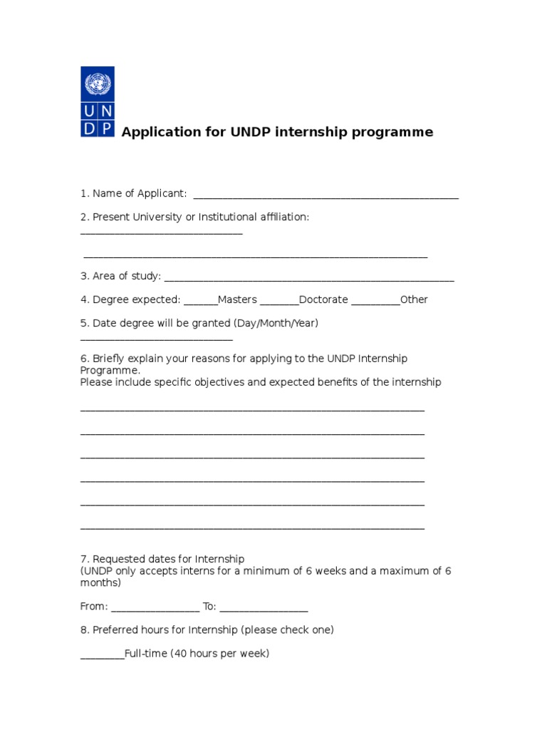 UNDP Internship Application Form | PDF | Travel Visa | Life Insurance
