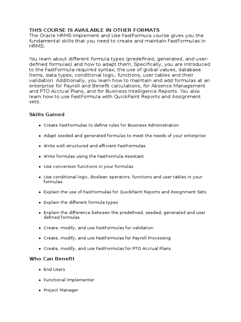 Fast Formula Topic | PDF | Oracle Database | Pl/Sql