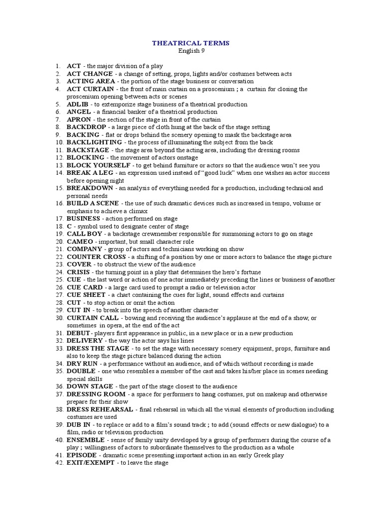Theatrical Terms | PDF | Actor | Theatre