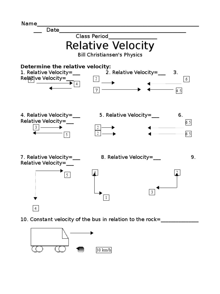 Relative Velocity Worksheet | PDF | Pitcher | Velocity