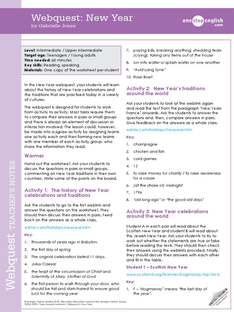 New Year Webquest Teachers Notes | PDF | Rosh Hashanah