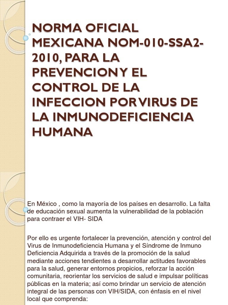 Norma Oficial Mexicana Nom-010-Ssa2-2010, para La Prevencion | PDF ...