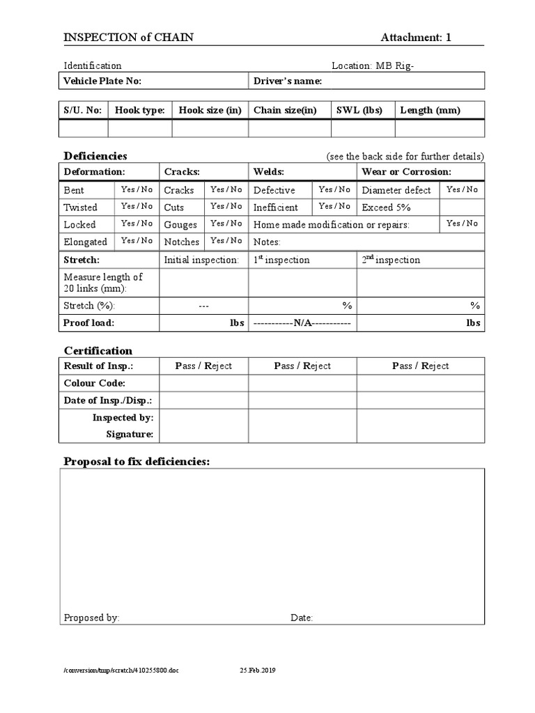 Chain Inspection Checklist | PDF