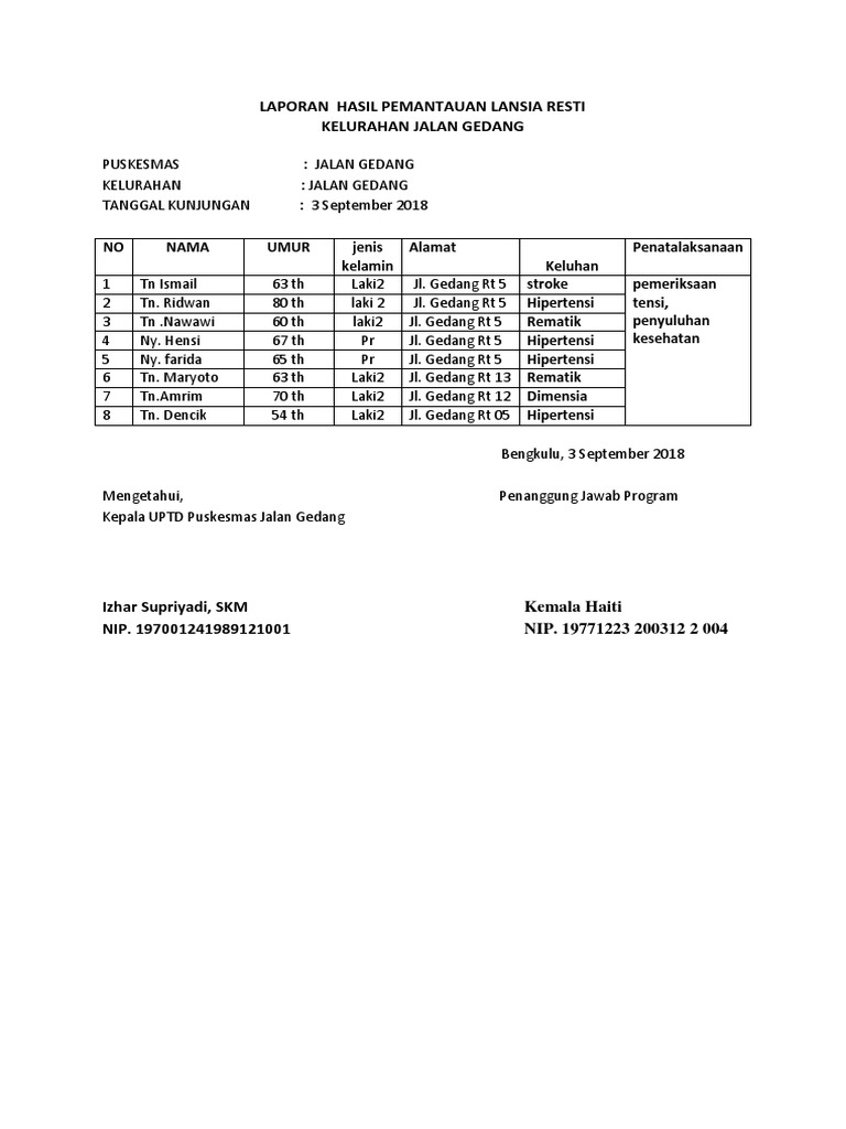 Laporan Hasil Pemantauan Lansia Resti | PDF