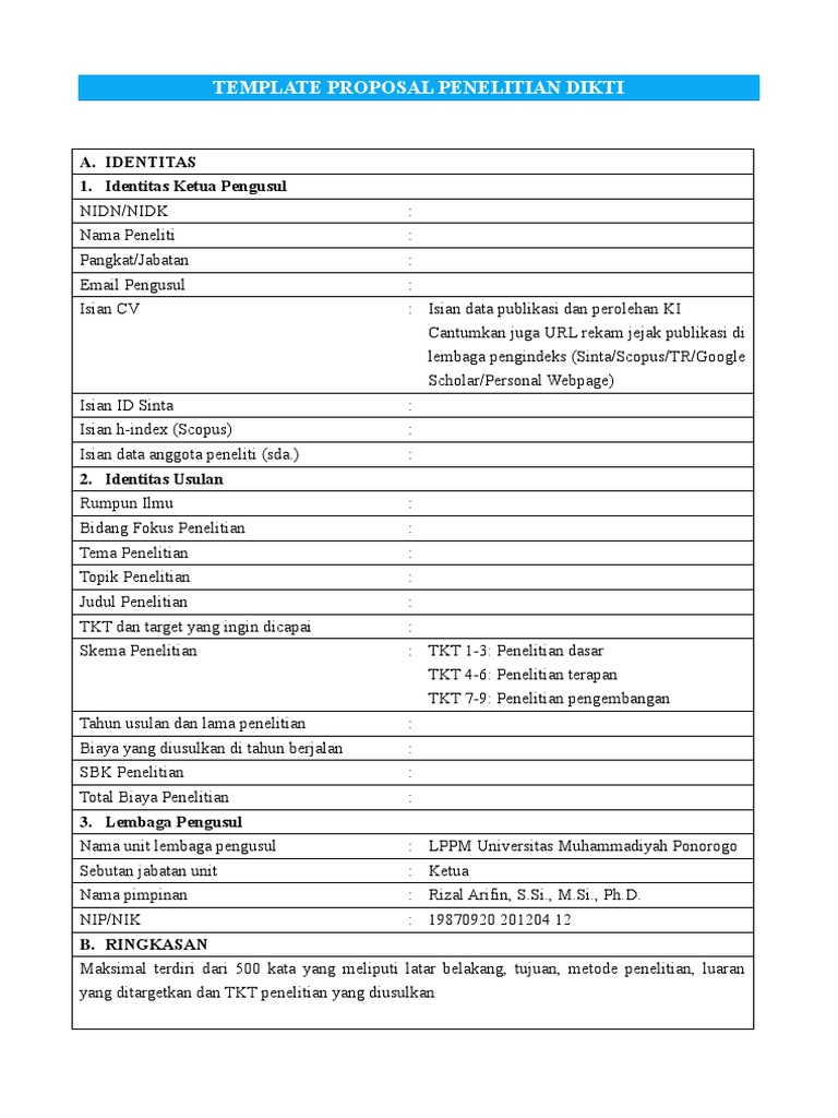 Template Proposal Penelitian Dan Pengabdian DIKTI | PDF
