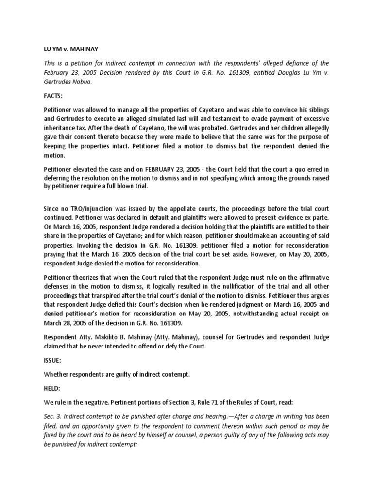 LU YM V Mahinay-1 | PDF | Contempt Of Court | Judgment (Law)