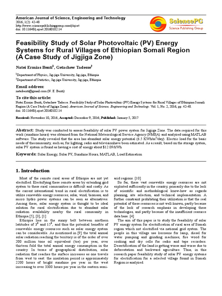 Feasibility Study of Solar Photovoltaic (PV) Energy Systems For Rural ...