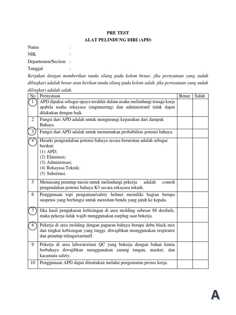 Pretest Dan Post Test APD | PDF