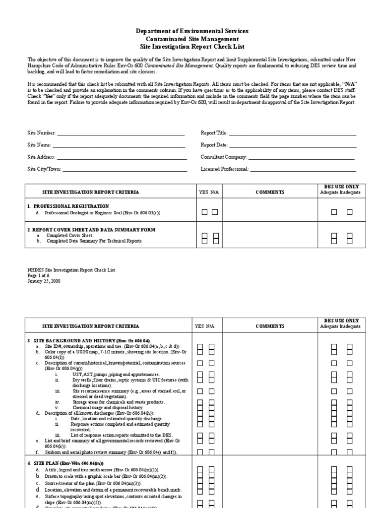 Department of Environmental Services Contaminated Site Management Site ...