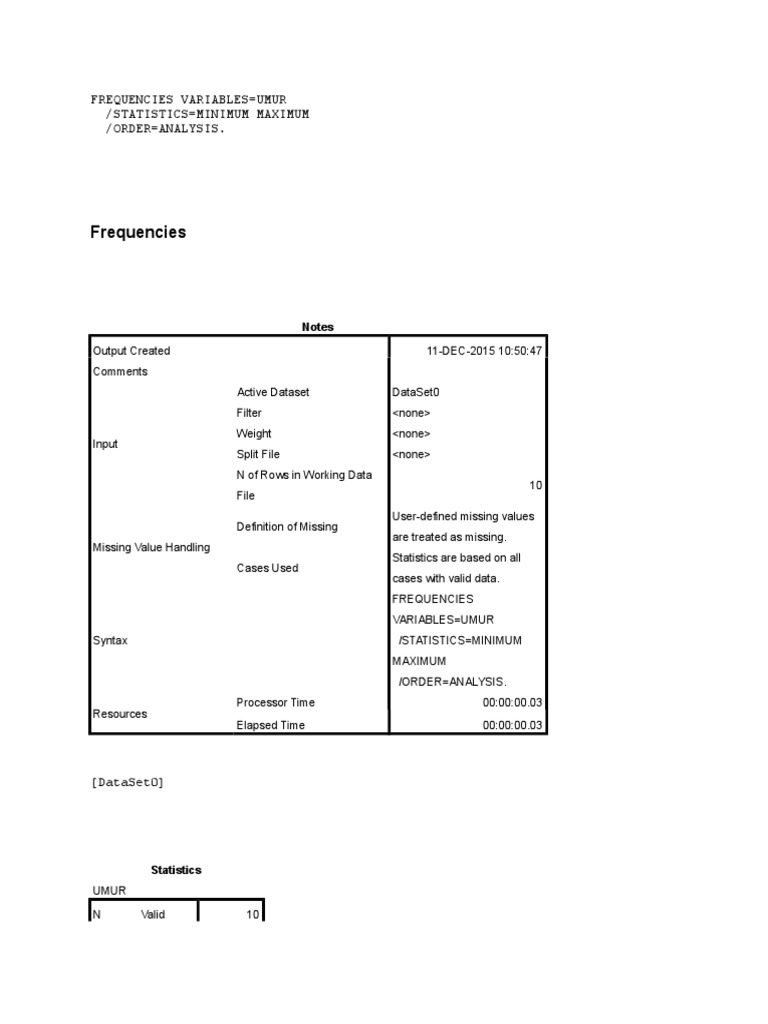 Frequencies: Frequencies Variables Umur /statistics Minimum Maximum ...
