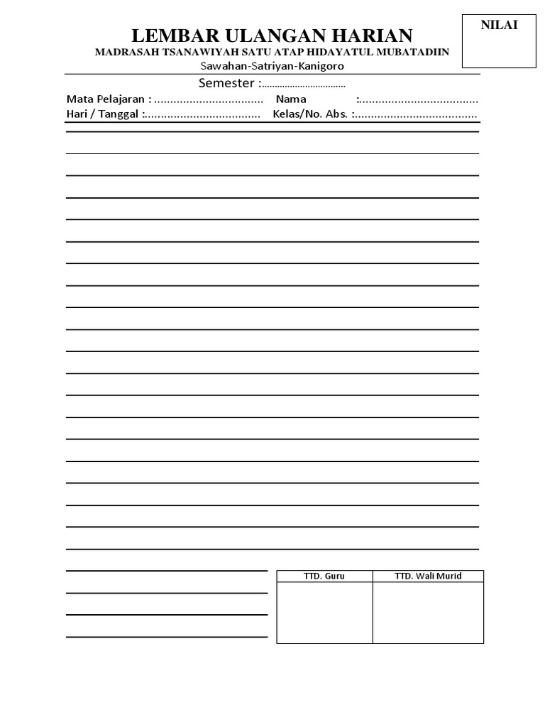 Lembar Ulangan Harian | PDF