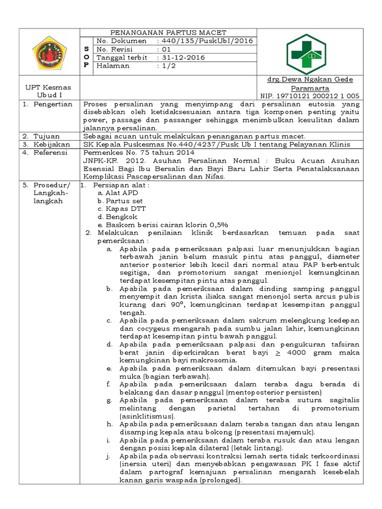 Sop Partus Macet | PDF