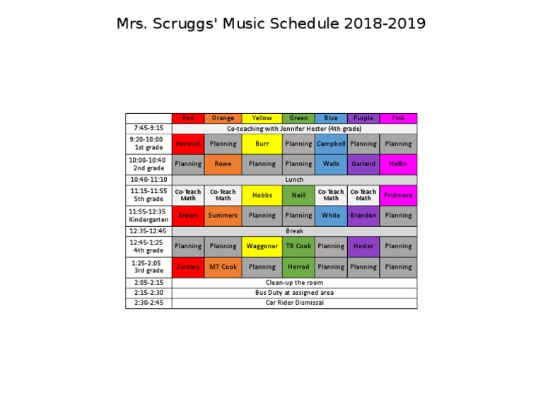 Mrs. Scruggs' Music Class Schedule | PDF